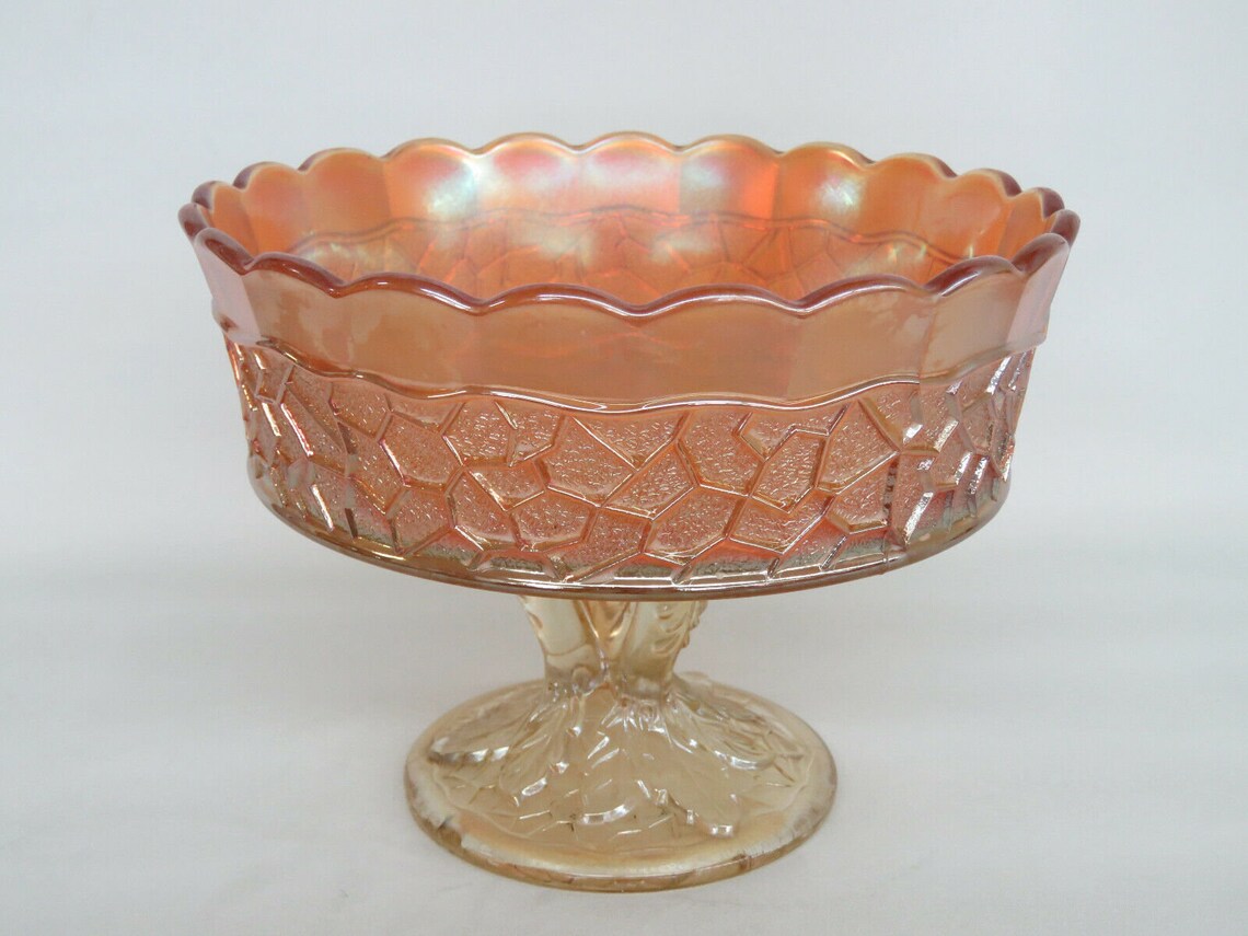 Dugan Maple Leaf Marigold Carnival Glass Peacock Feather Large | Etsy