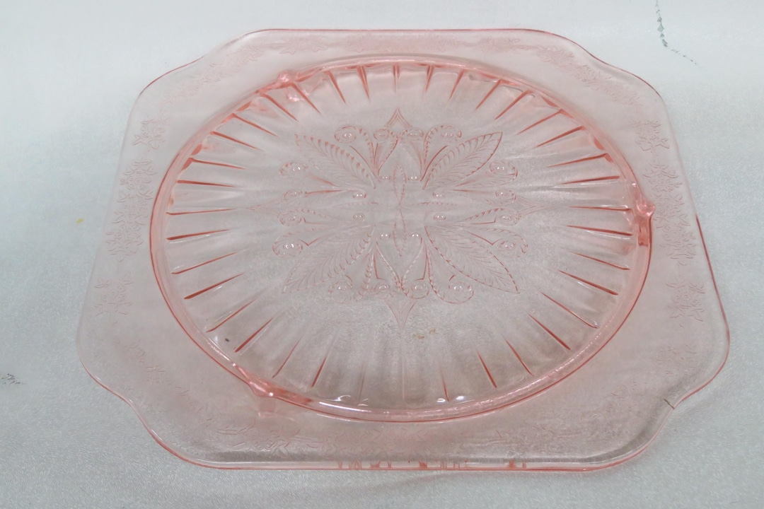 Jeannette Glass ADAM Pink Depression Glass Footed Cake Plate 4376B - Etsy