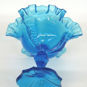 Fenton Style Blue Glass Ruffled Edge Pedestal Candy Dish Compote 742B ...