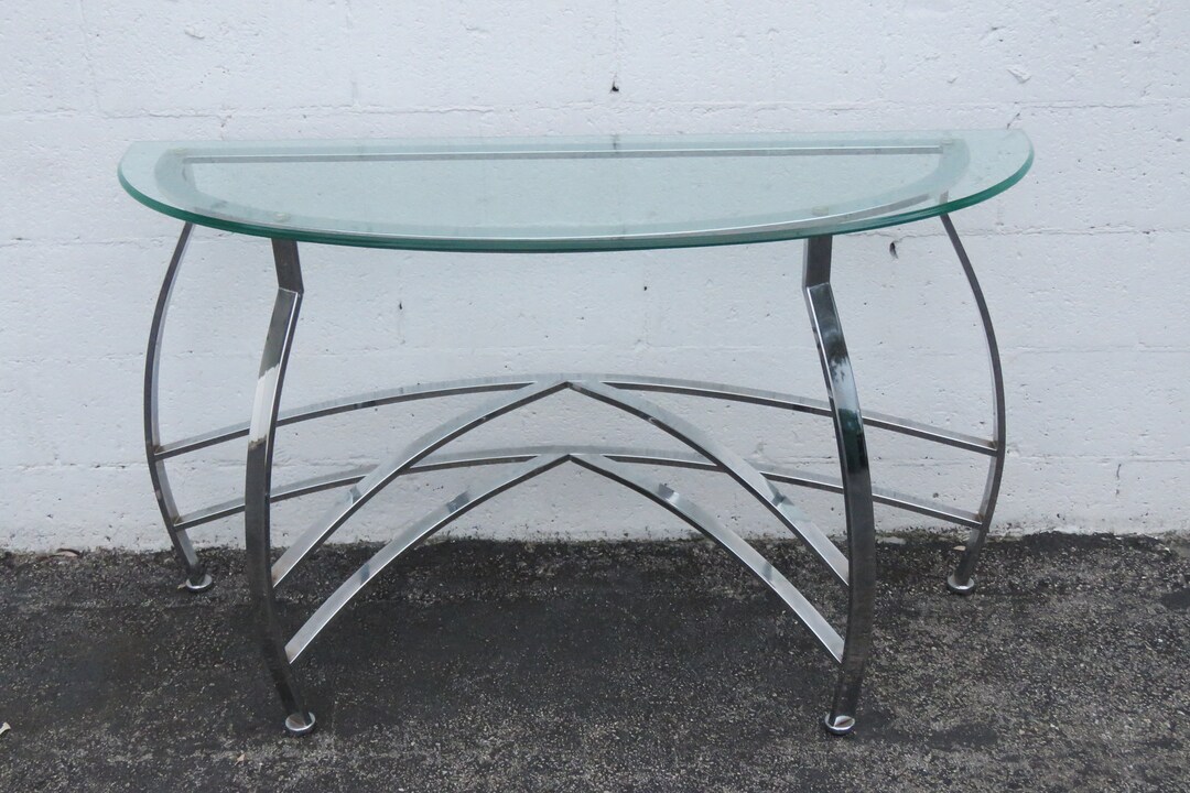 Mid Century Modern Chrome and Glass Top Console Table 3794 SHIPPING NOT ...