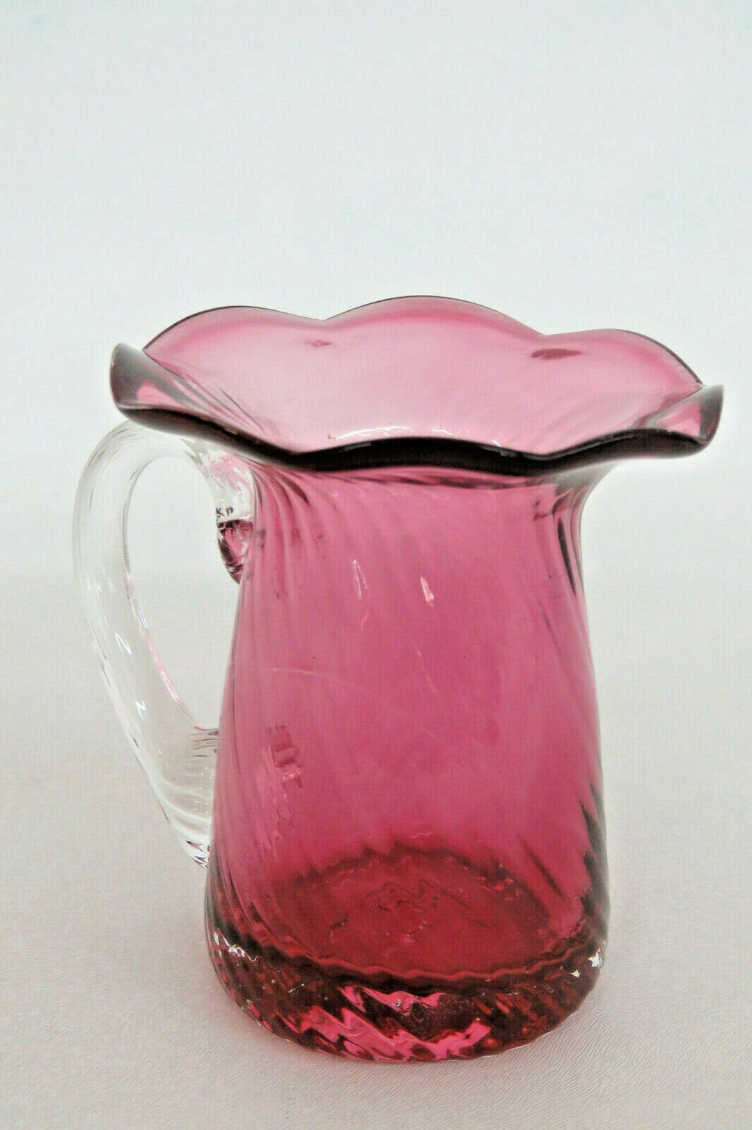 Pilgrim Style Cranberry Glass Ruffled Rim Small Pitcher Vase Clear ...