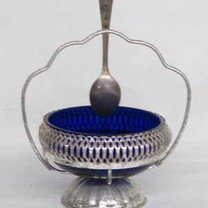 Mayell and Co Queen Anne Silver Plated Blue Jam Sugar Bowl Dish and ...