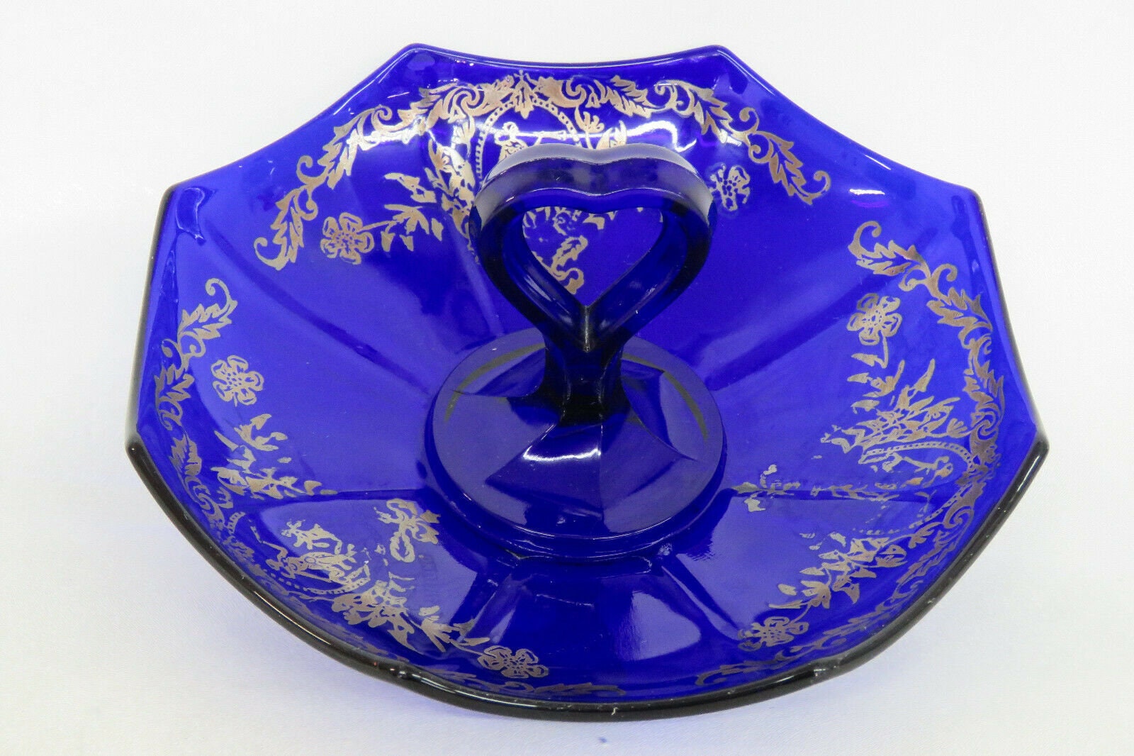 Heart Shape Handle Cobalt Blue Glass Sterling Silver Etched - Etsy