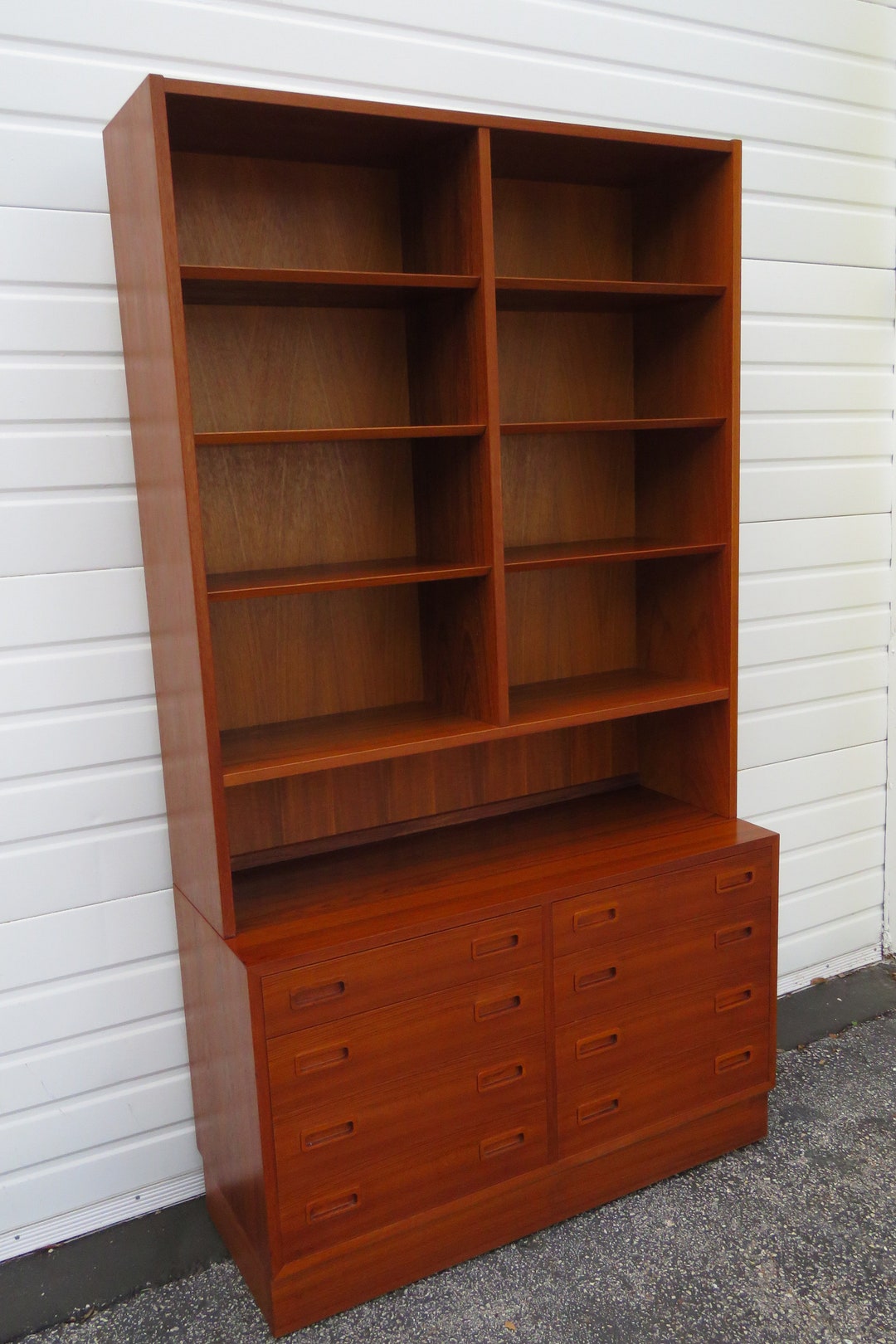 Danish Modern Denmark Teak Tall Two Part Bookcase Display Shelf Cabinet ...