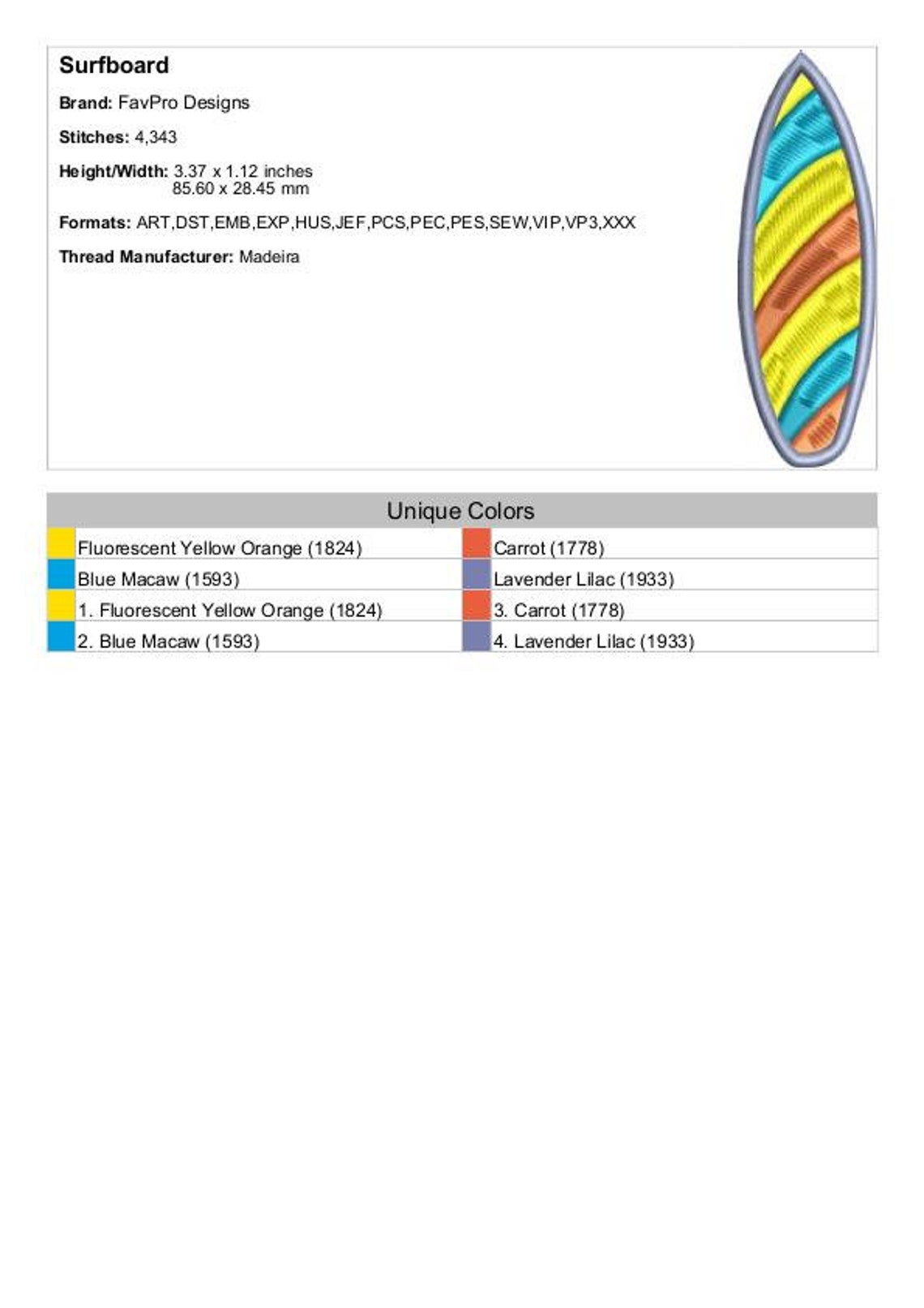 Surfboard Machine Embroidery Design | Etsy