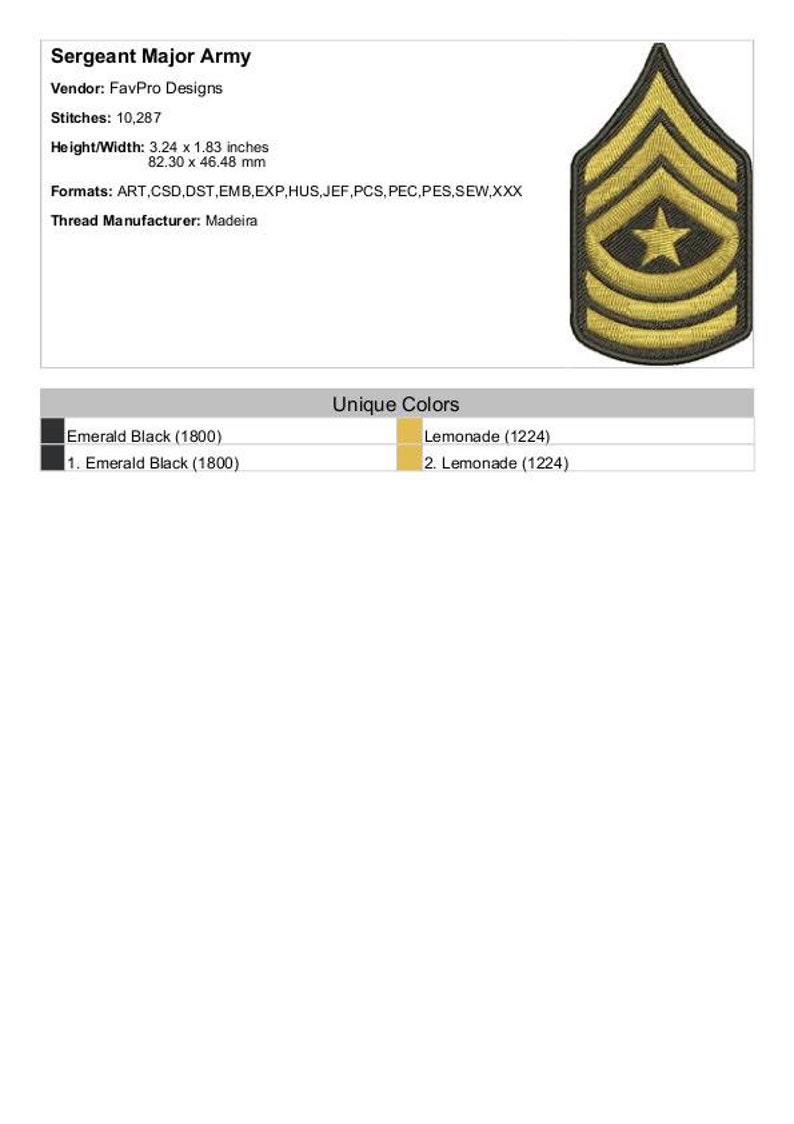 Sergeant Major Army - Machine Embroidery Design - Etsy