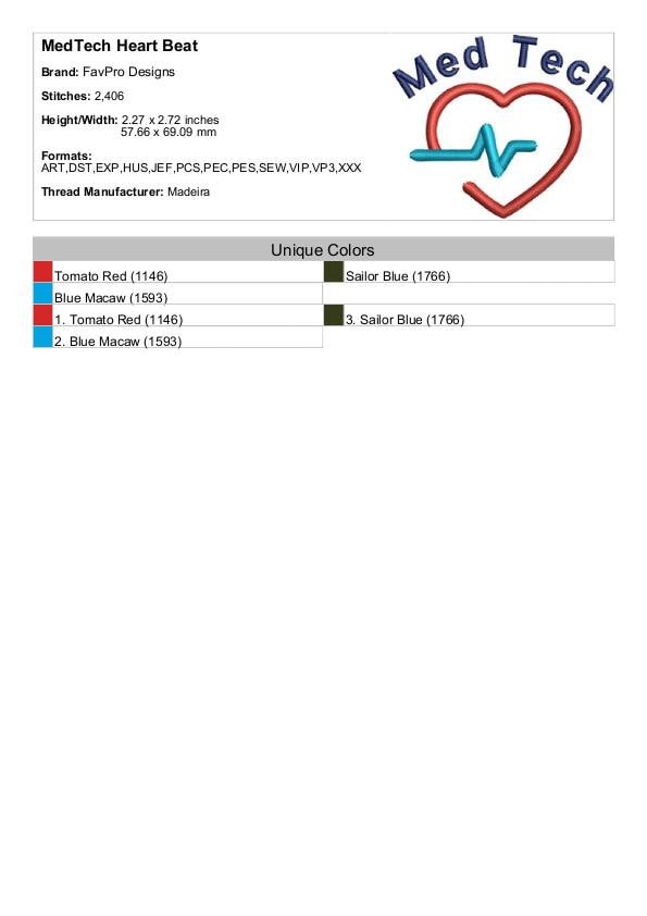 Medtech Heart Beat Machine Embroidery Design - Etsy