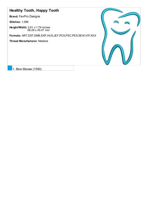 Healthy Tooth Happy Tooth Machine Embroidery Design | Etsy