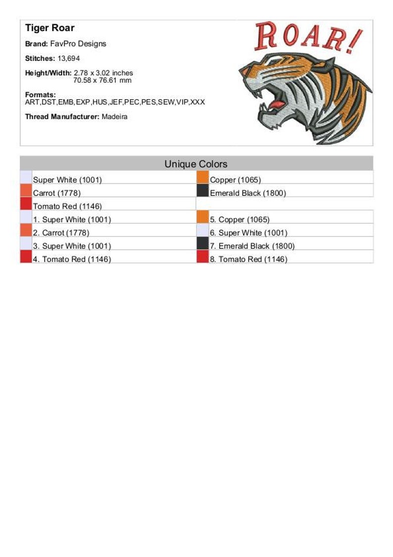 Tiger Roar Machine Embroidery Design | Etsy