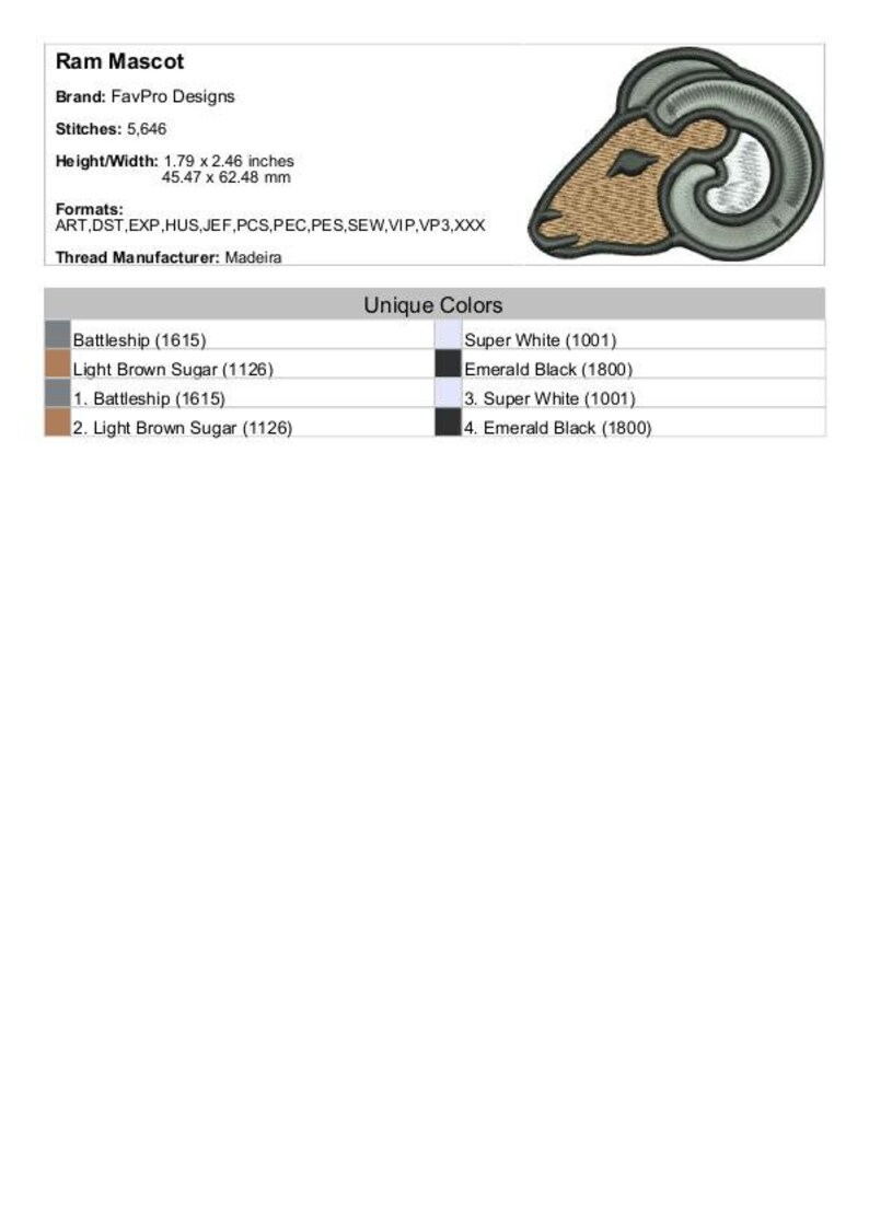 Ram Mascot Machine Embroidery Design - Etsy