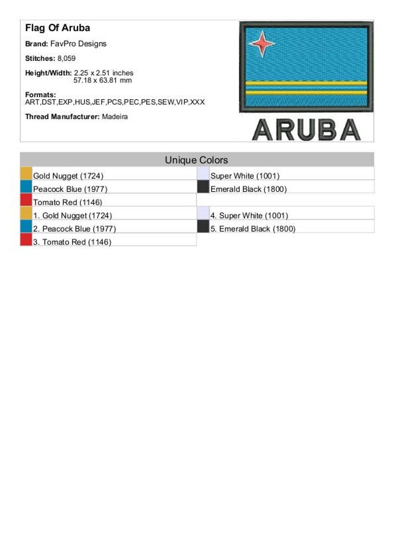Flag of Aruba - Machine Embroidery Design - Etsy