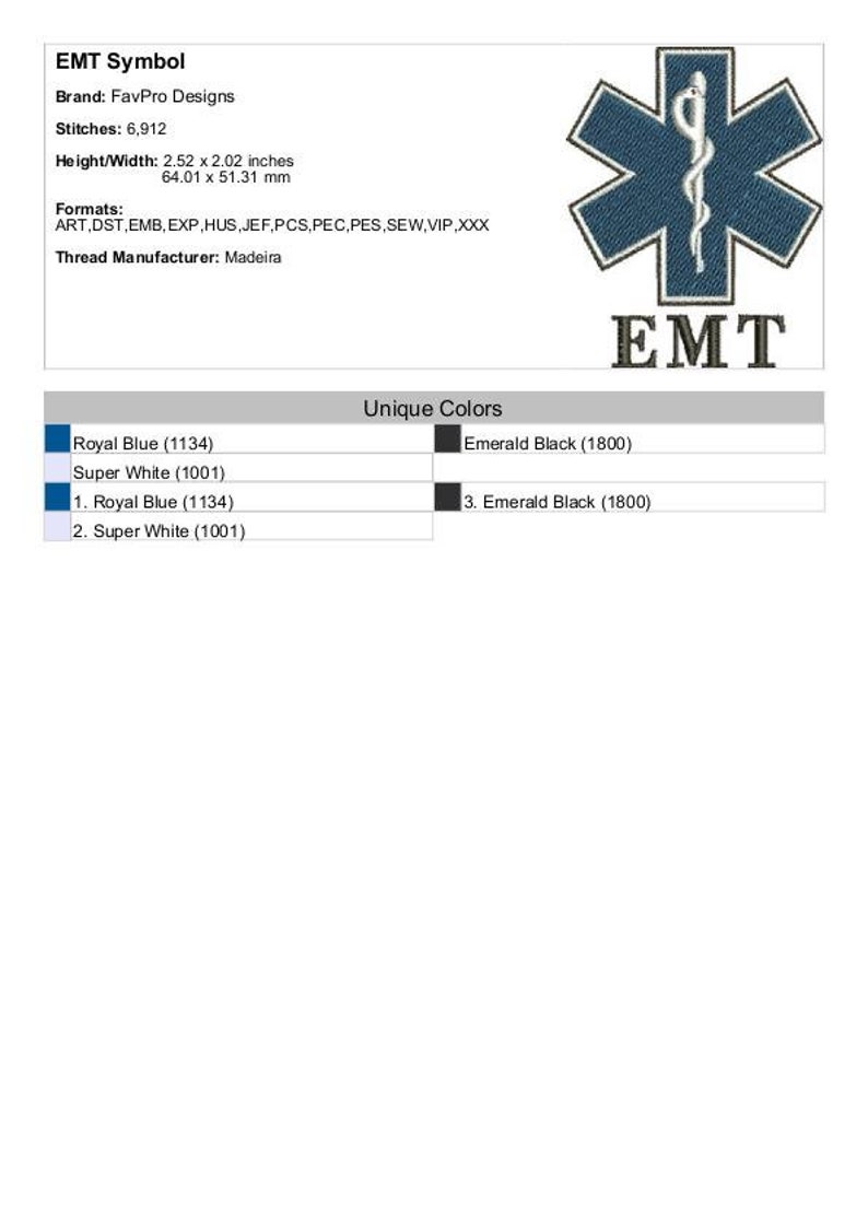 Emt Symbol Machine Embroidery Design - Etsy