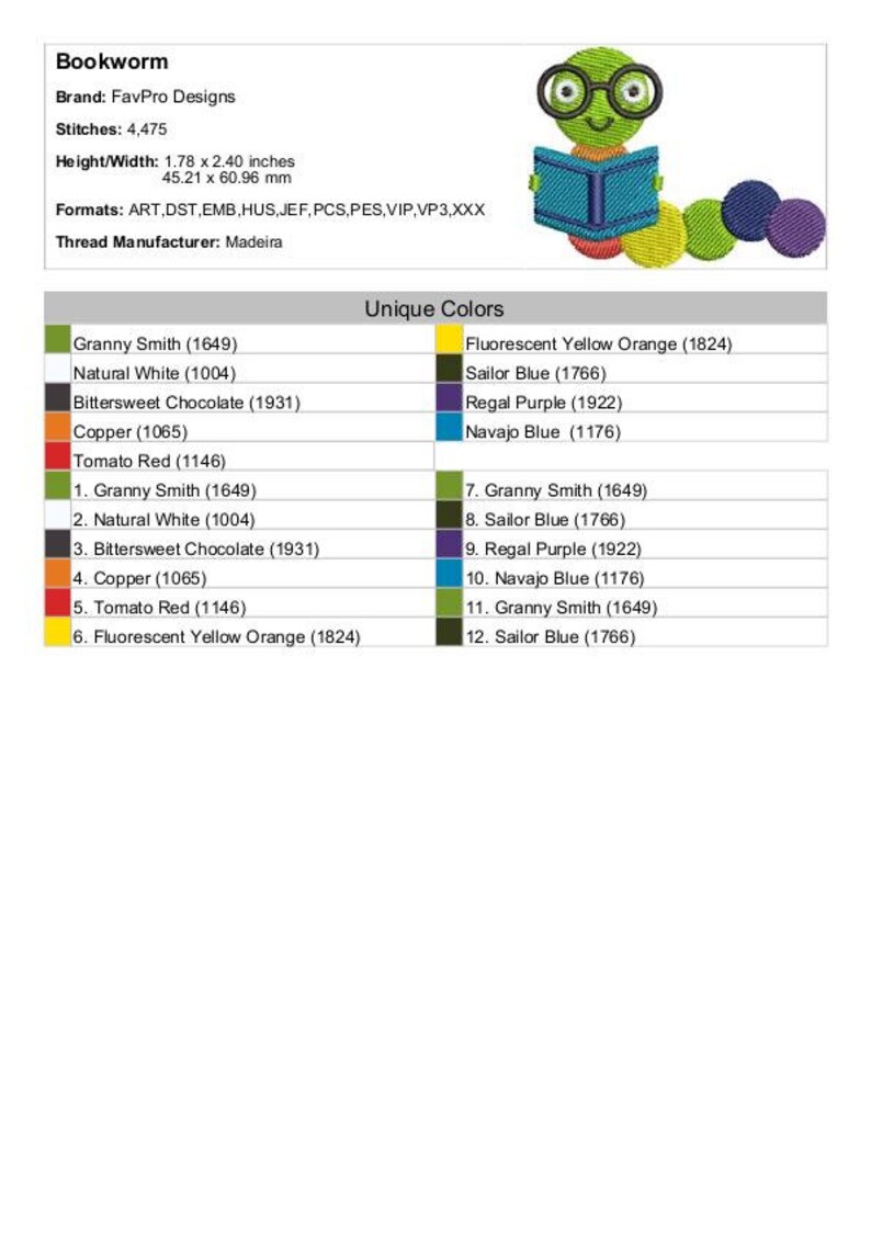Bookworm - Machine Embroidery Design - Etsy