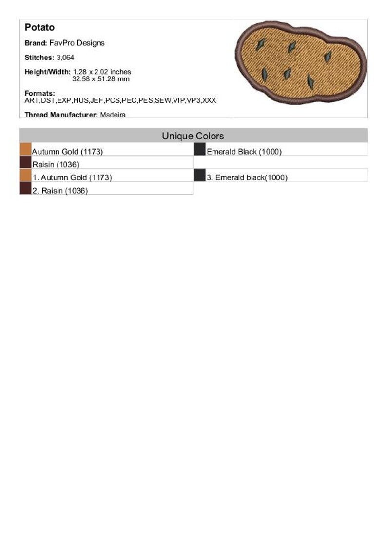 Potato Machine Embroidery Design | Etsy