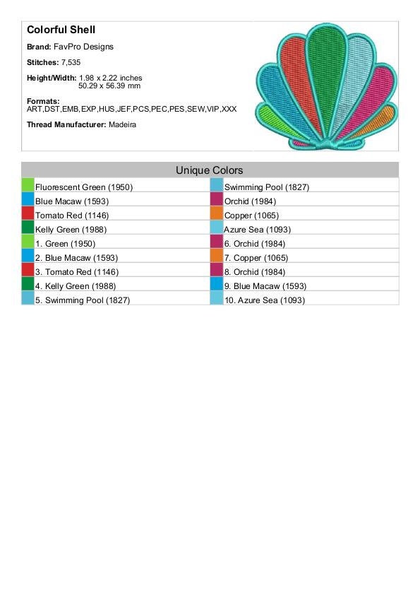 Colorful Shell Machine Embroidery Design | Etsy