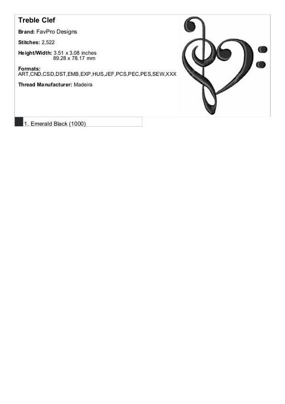 Treble Clef Embroidery Design