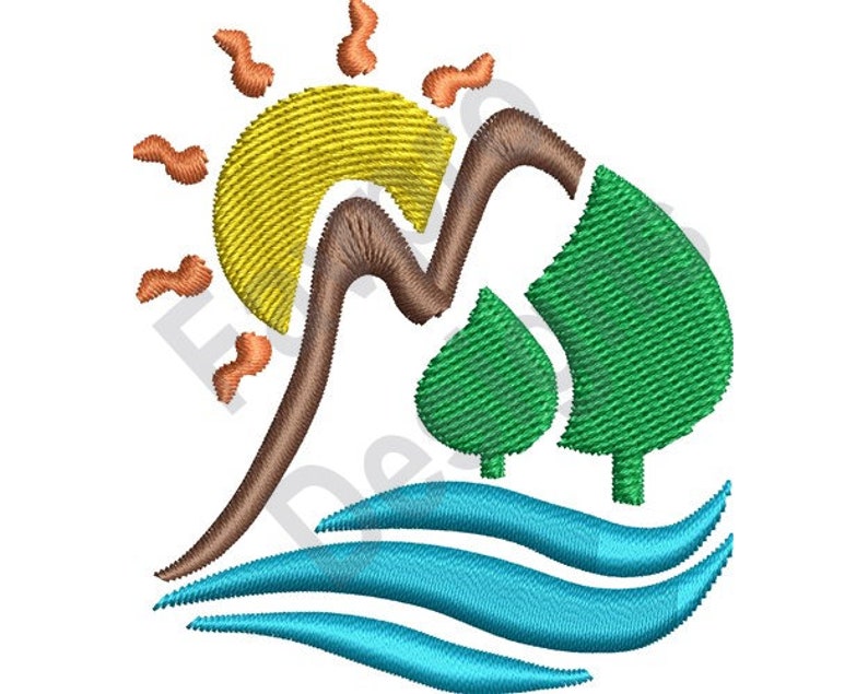 Sun Mountain Scene Machine Embroidery Design - Etsy