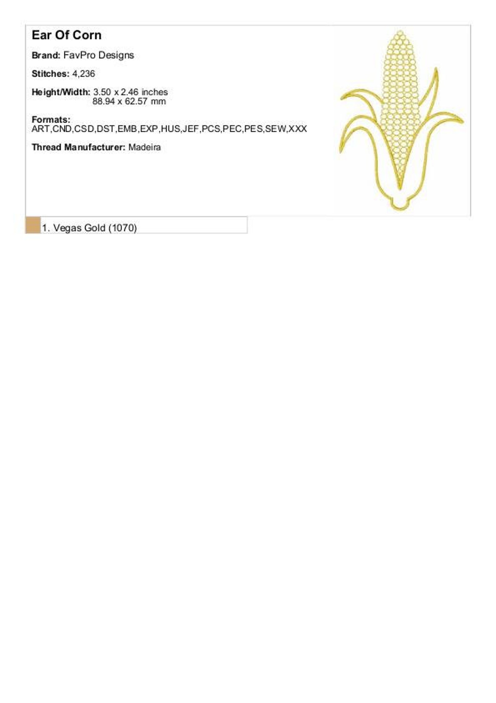 Ear of Corn Machine Embroidery Design | Etsy