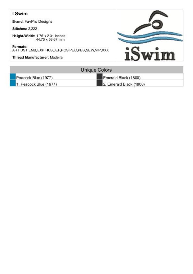I Swim Machine Embroidery Design - Etsy