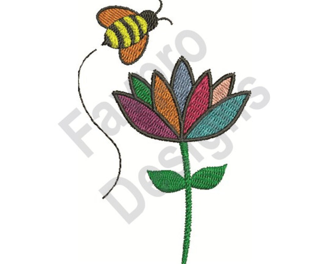 Flower and Bee - Machine Embroidery Design - Etsy