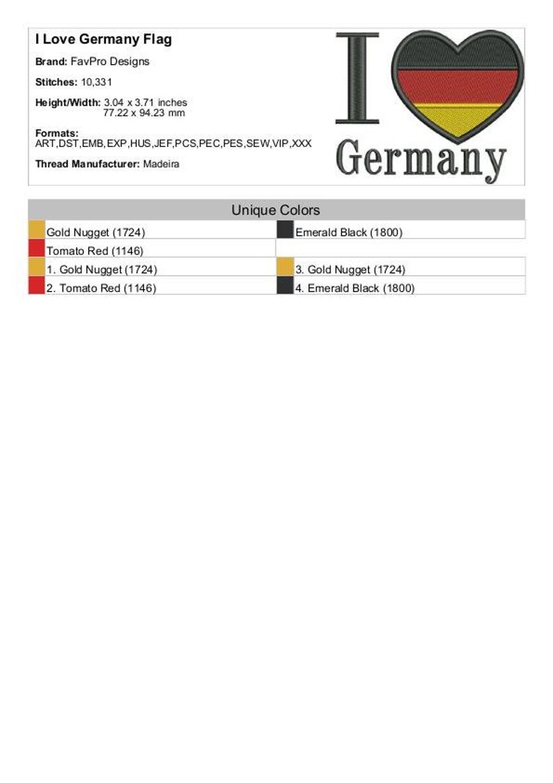 I Love Germany Flag Machine Embroidery Design | Etsy