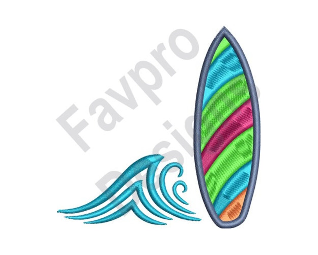 Surfboard and Waves - Machine Embroidery Design - Etsy