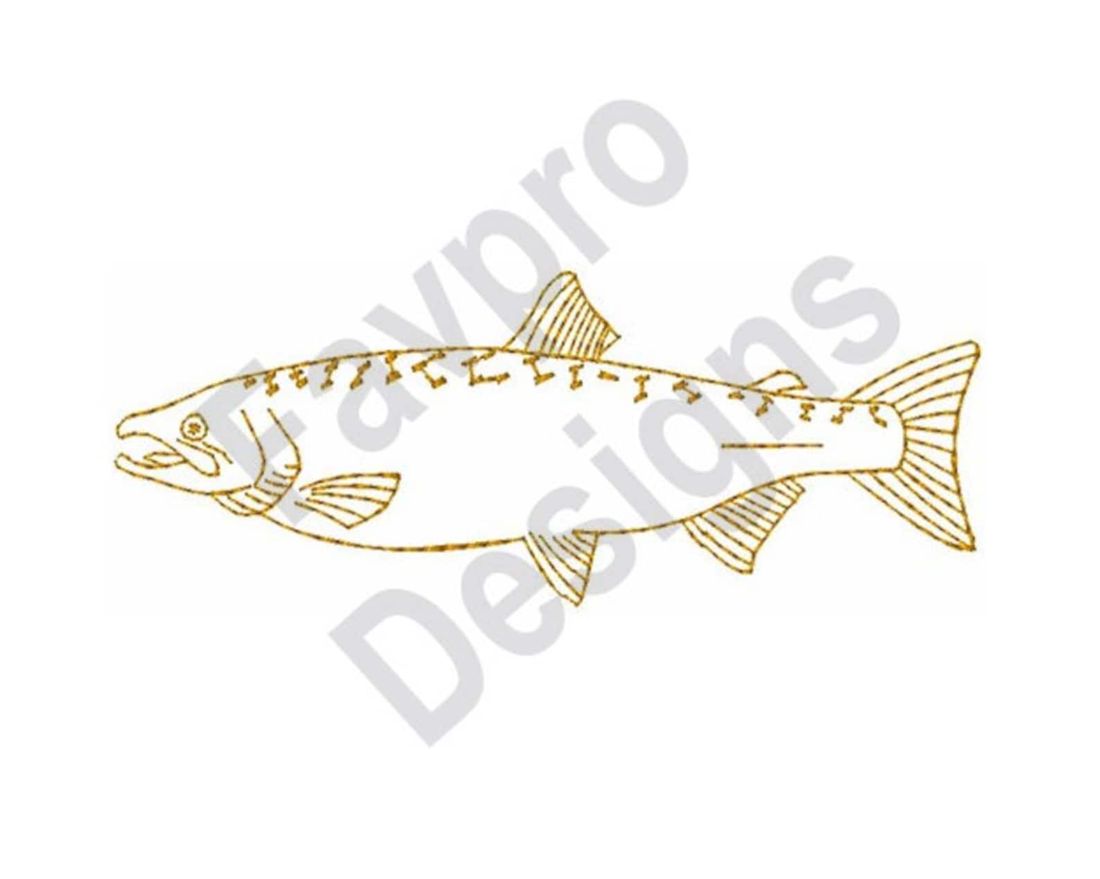Salmon Outline Machine Embroidery Design - Etsy