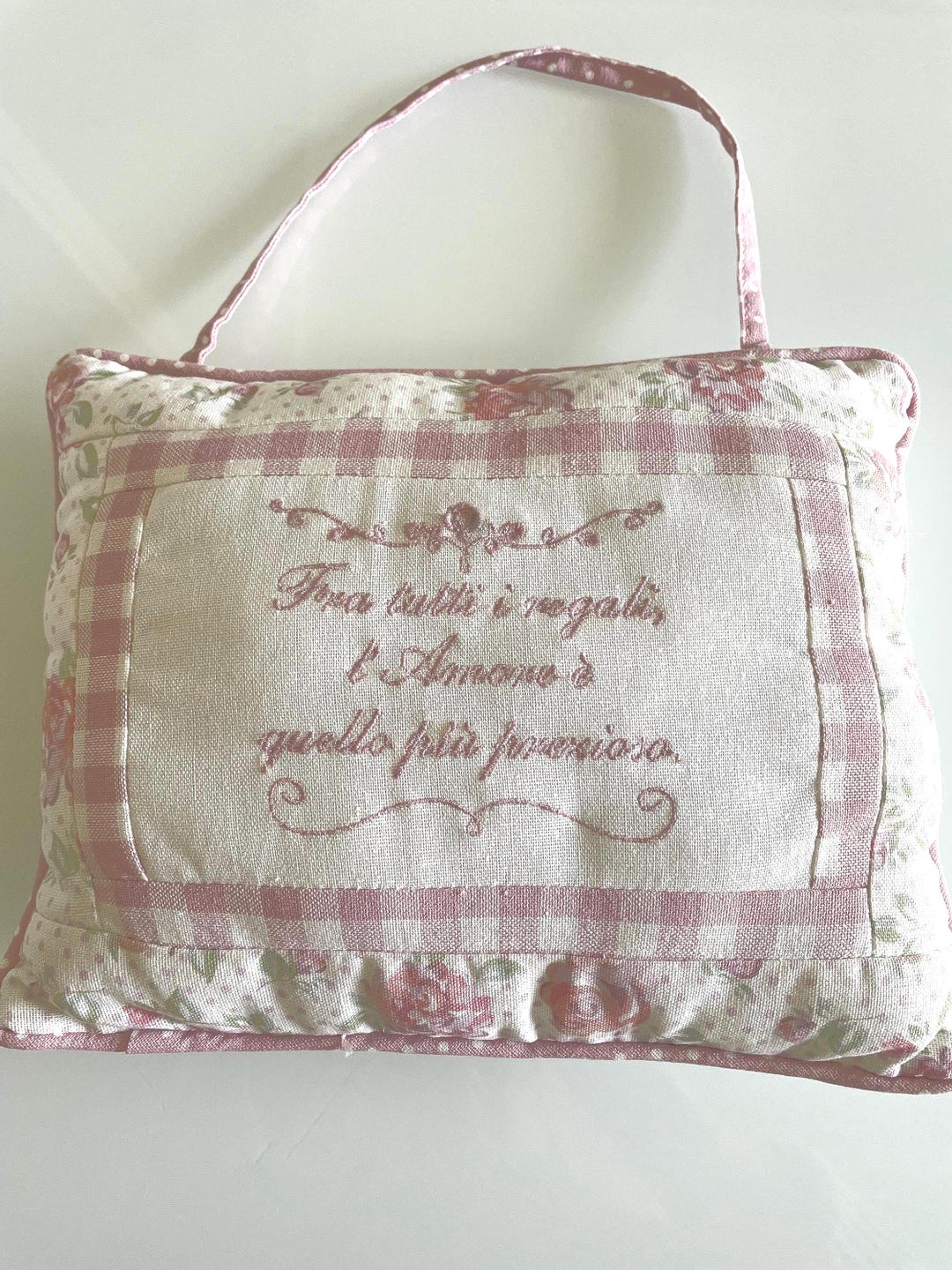 100% Pure Cotton Cushion in Pink and White With Embroidered Writing ...