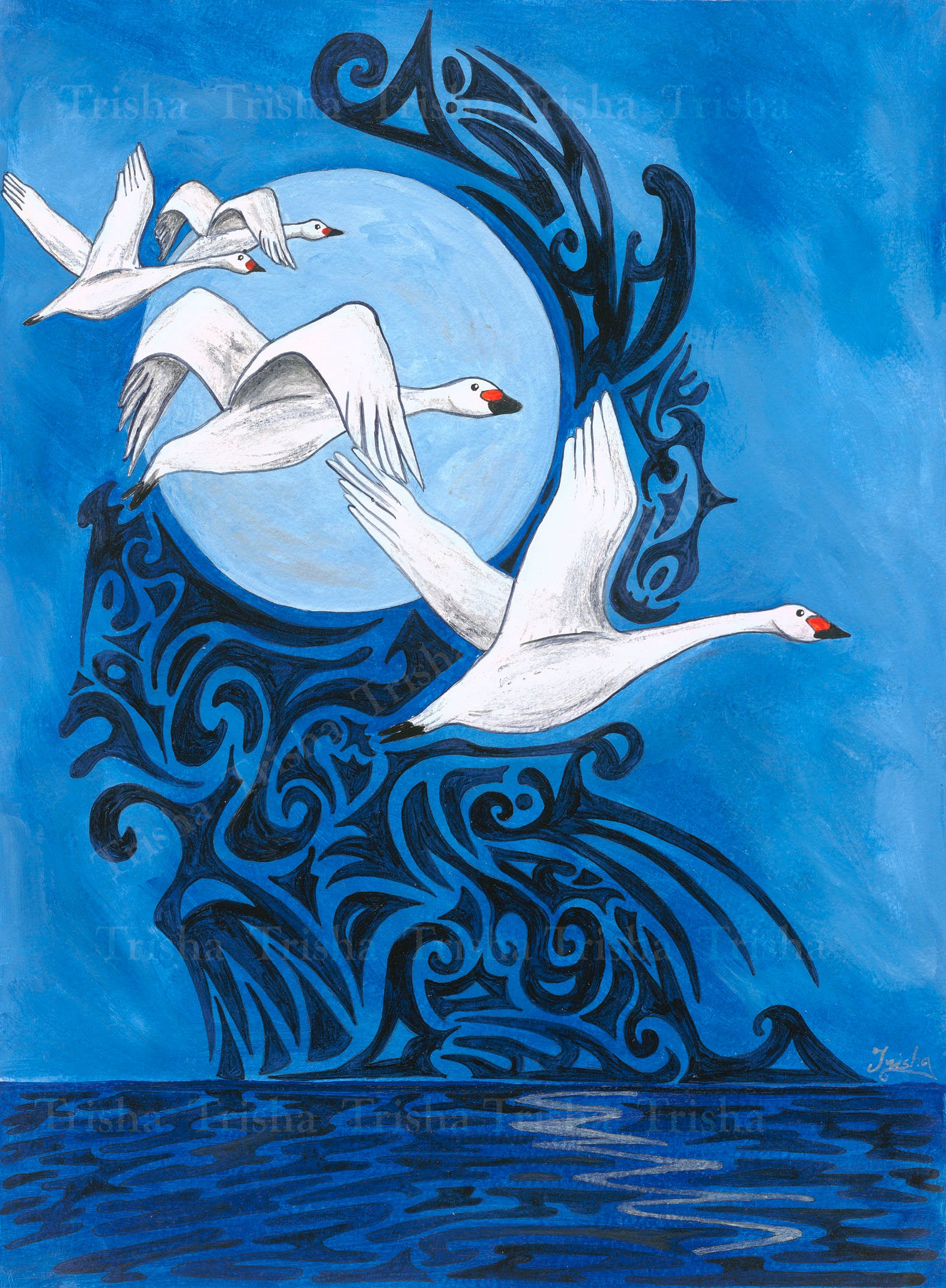 Limited Edition Print, to the Sea of Moyle swans, Blue Sky and Moon ...
