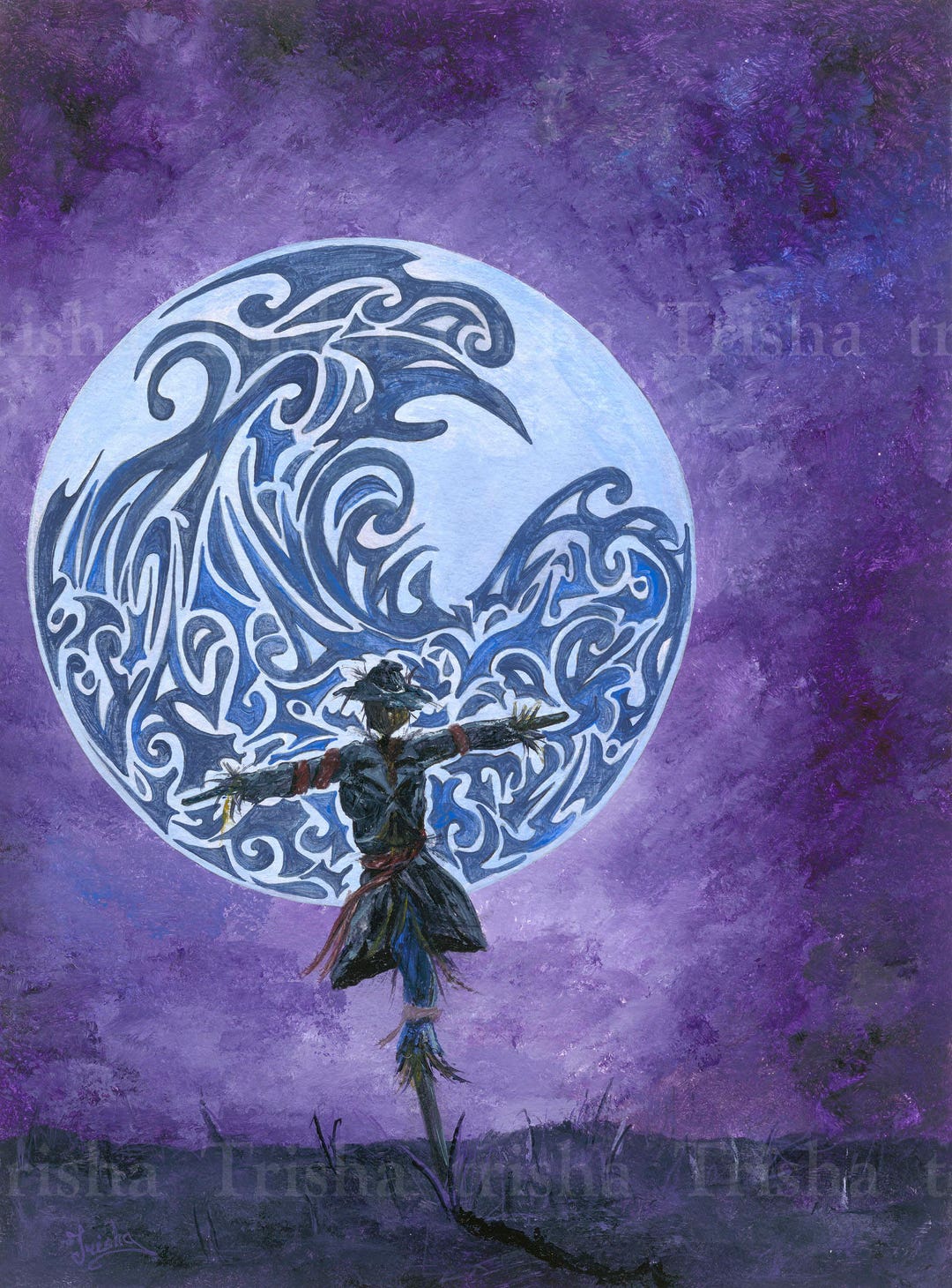 Limited Edition Print, A Winter's Tale purple Scarecrow & Moon Celtic ...