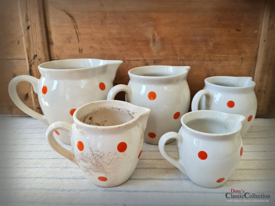 Polka Dot Jugs Jug 0.25 1.5 L Ceramic Porcelain Vintage Country Kitchen ...