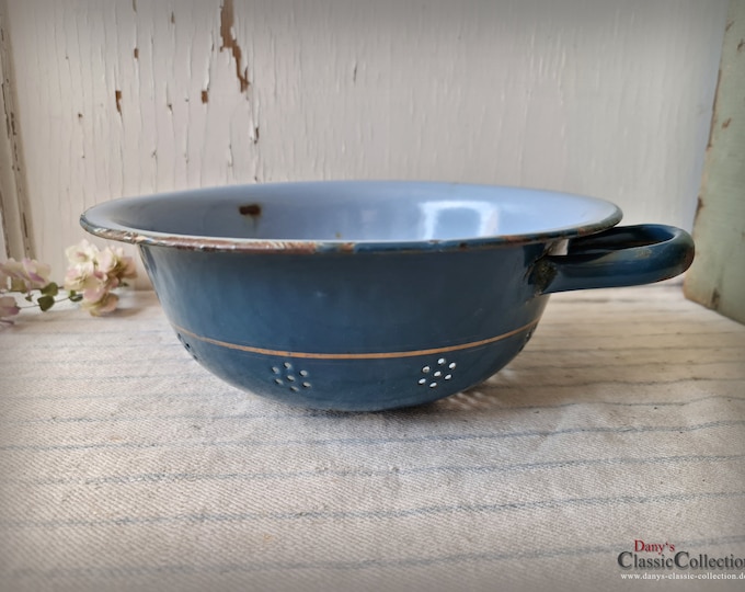Vintage Enamelware Colander Cream With Green Trim - Cream and Green ...