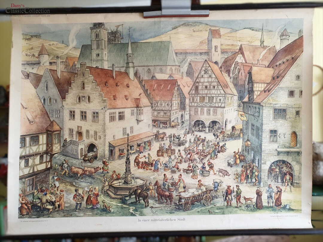 Rolling Card "medieval Town" ~ School Card ~ Mural Card ~ Teaching Card ...