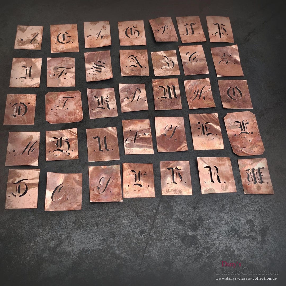 35 Old Copper Letter Stencils ~ Monograms ~ Laundry ~ Industrial ~ Loft ...