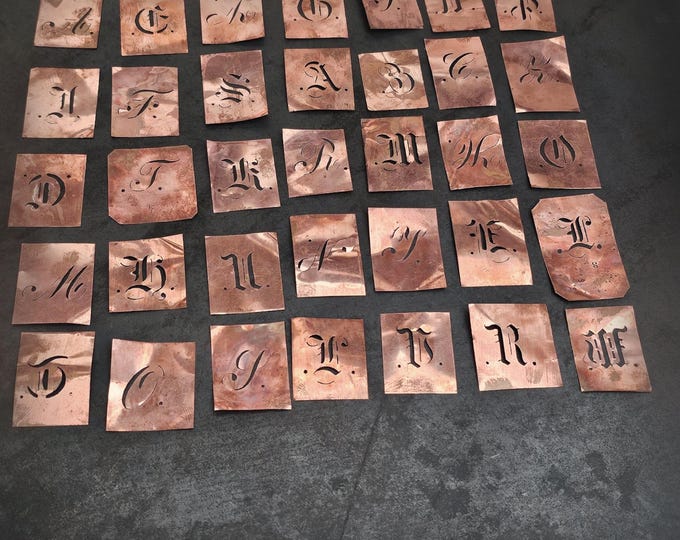 35 Old Copper Letter Stencils ~ Monograms ~ Laundry ~ Industrial ~ Loft ...