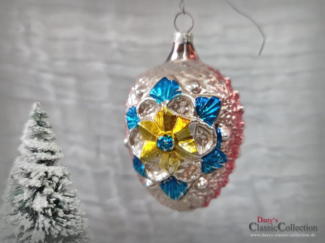 Mirrored Textured Bauble With Flower ~ Christmas Tree Ornament ~ Xmas ...