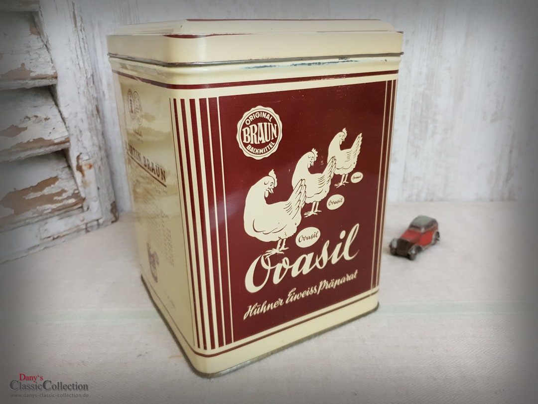 Big 1950s Tin Can Storage OVASIL 5kg Container 50s Tin Box Vintage ...