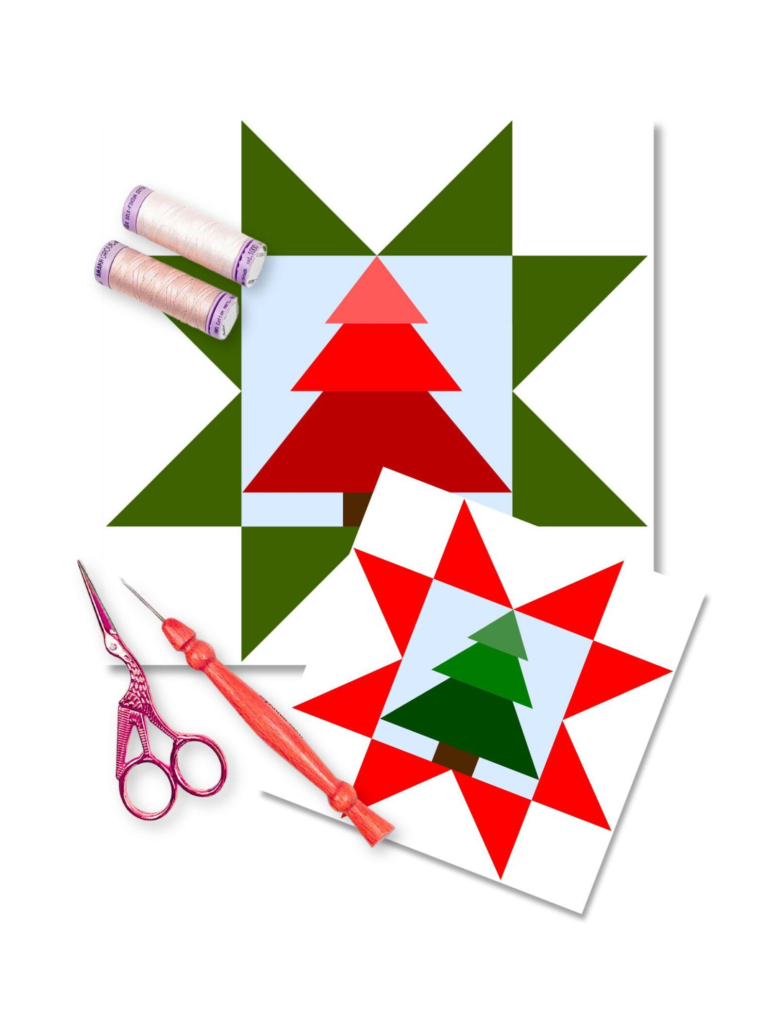 Tree in Star, 5 Sizes PDF Instant Download, Foundation Paper Piecing ...