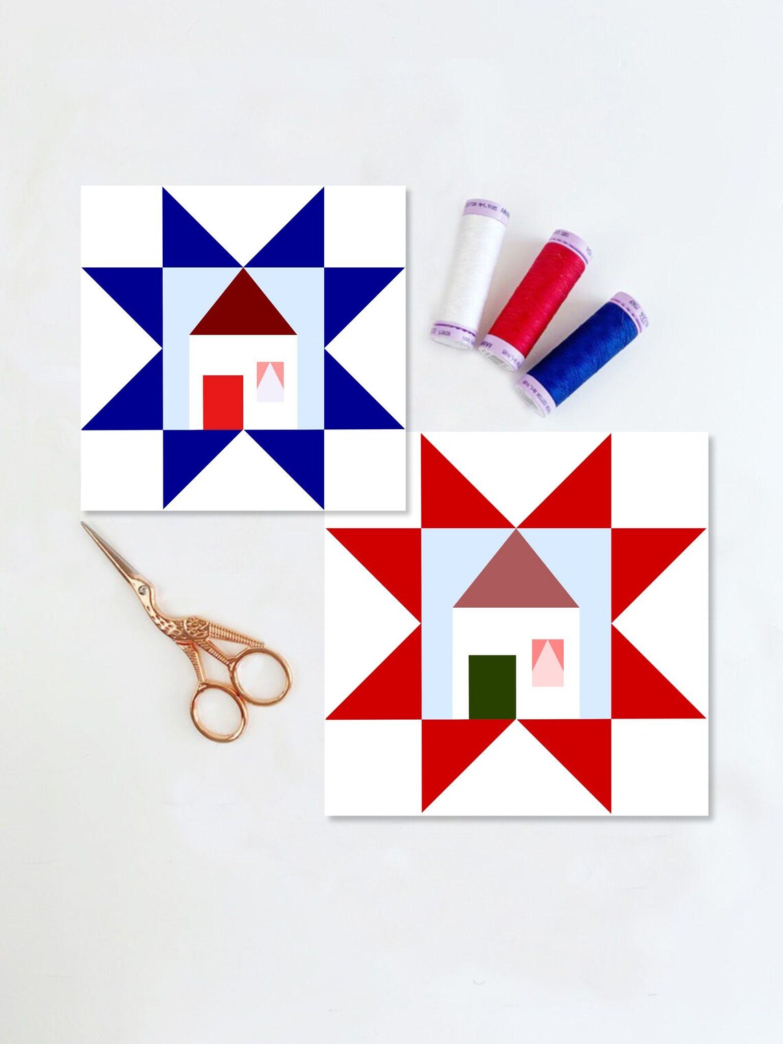 House in Sawtooth Star Quilt Block: FPP Pattern, 5 Sizes (PDF Pattern ...
