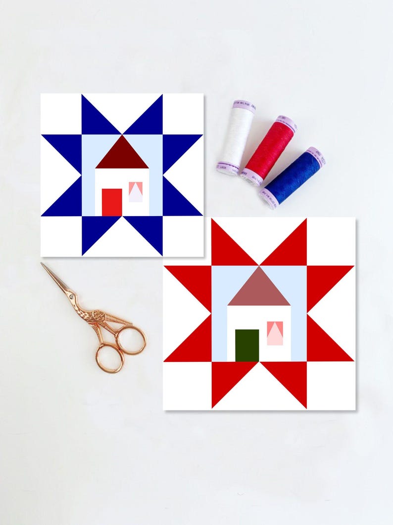 House in Star 5 Sizes Quilt Block: FPP Pattern, (PDF Pattern) - Etsy