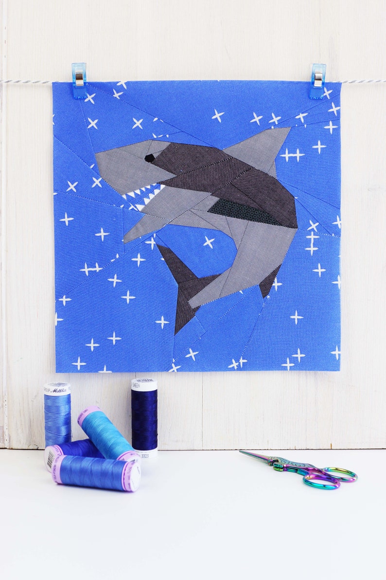Shark Quilt Block Pattern, PDF Instant Download, Foundation Paper ...