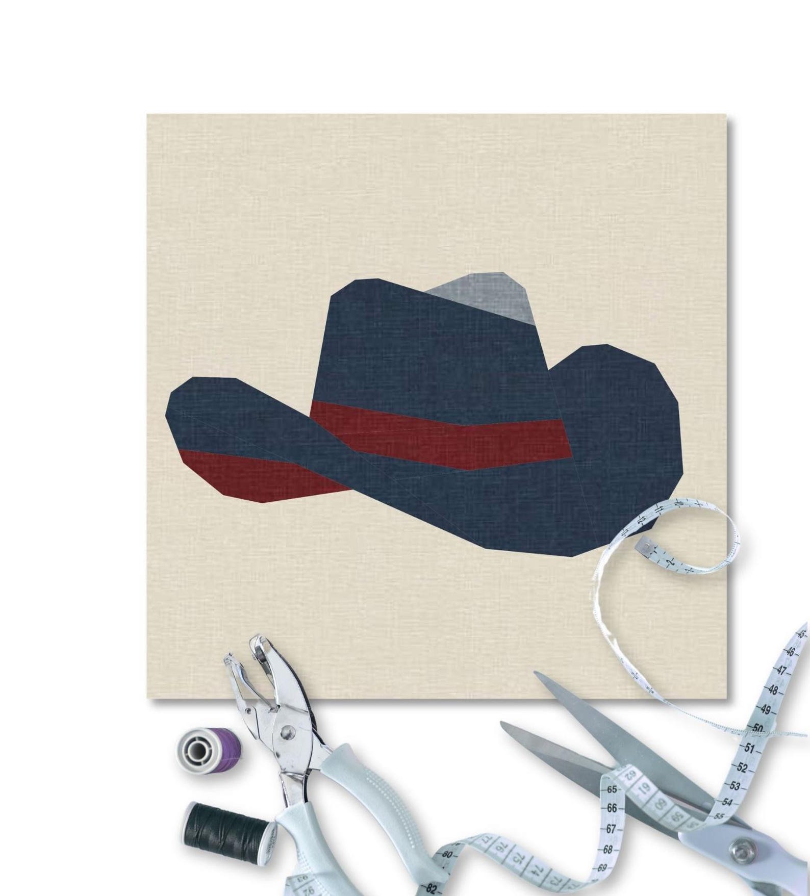 Cowboy Hat Quilt Block, 5 Sizes PDF Instant Download, FPP Patchwork ...