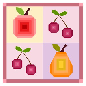 Log Cabin Fruits Quilt Block Pattern: Apple, Pear, Cherries (PDF ...