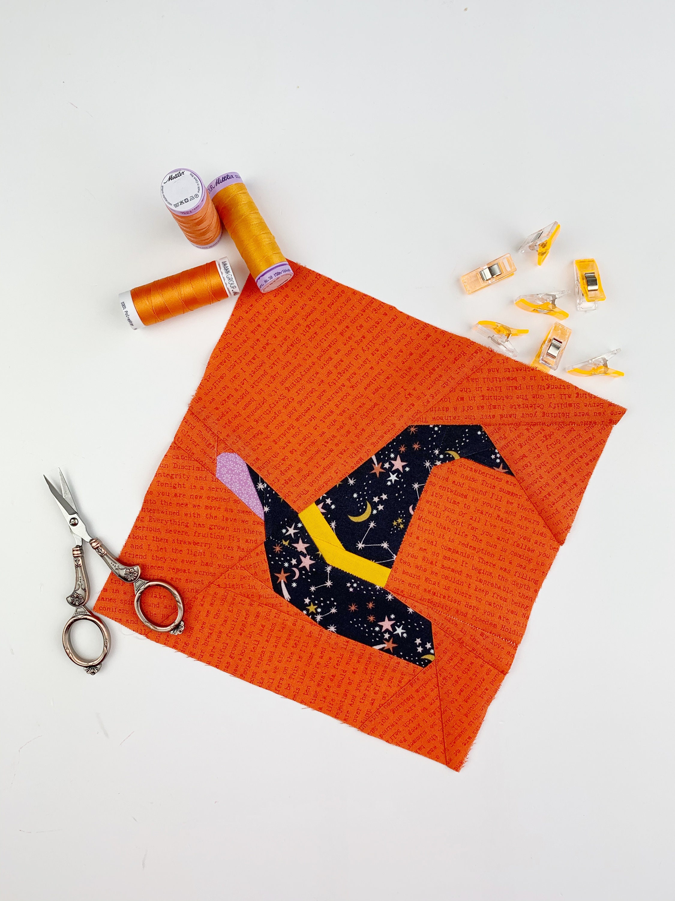 Witch Hat Quilt Block Pattern, 5 Sizes, Halloween FPP (PDF Download) - Etsy