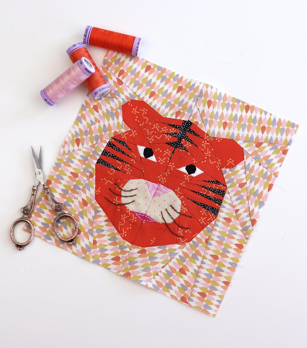 Tiger Quilt Block Pattern, Tiger Portrait Pattern, PDF Instant Download ...
