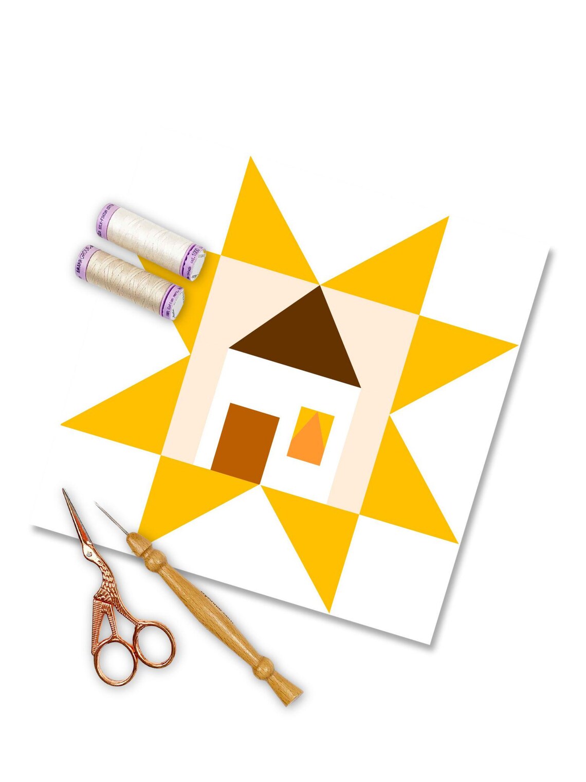 House in Sawtooth Star Quilt Block: FPP Pattern, 5 Sizes (PDF Pattern ...