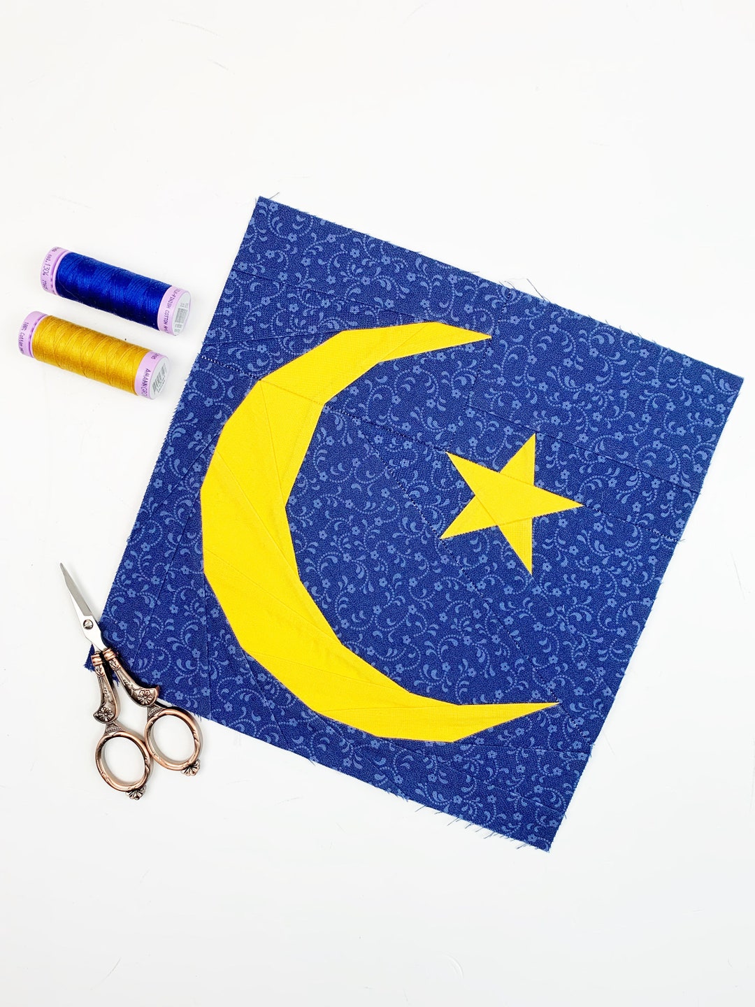 Moon and Star Quilt Block Pattern, PDF Instant Download, Crescent Moon ...