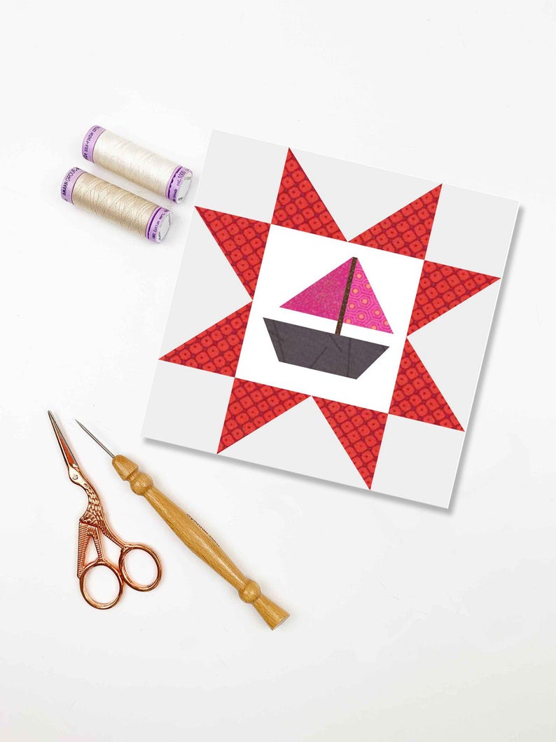 Boat in a Star 5 Sizes Quilt Block Pattern: Foundation Paper Pieced ...