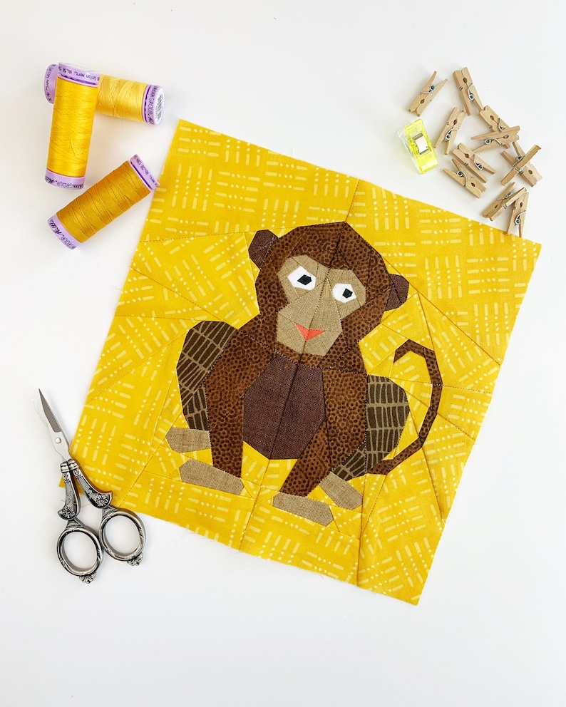 Monkey Quilt Block Pattern, PDF Instant Download, Foundation Paper ...