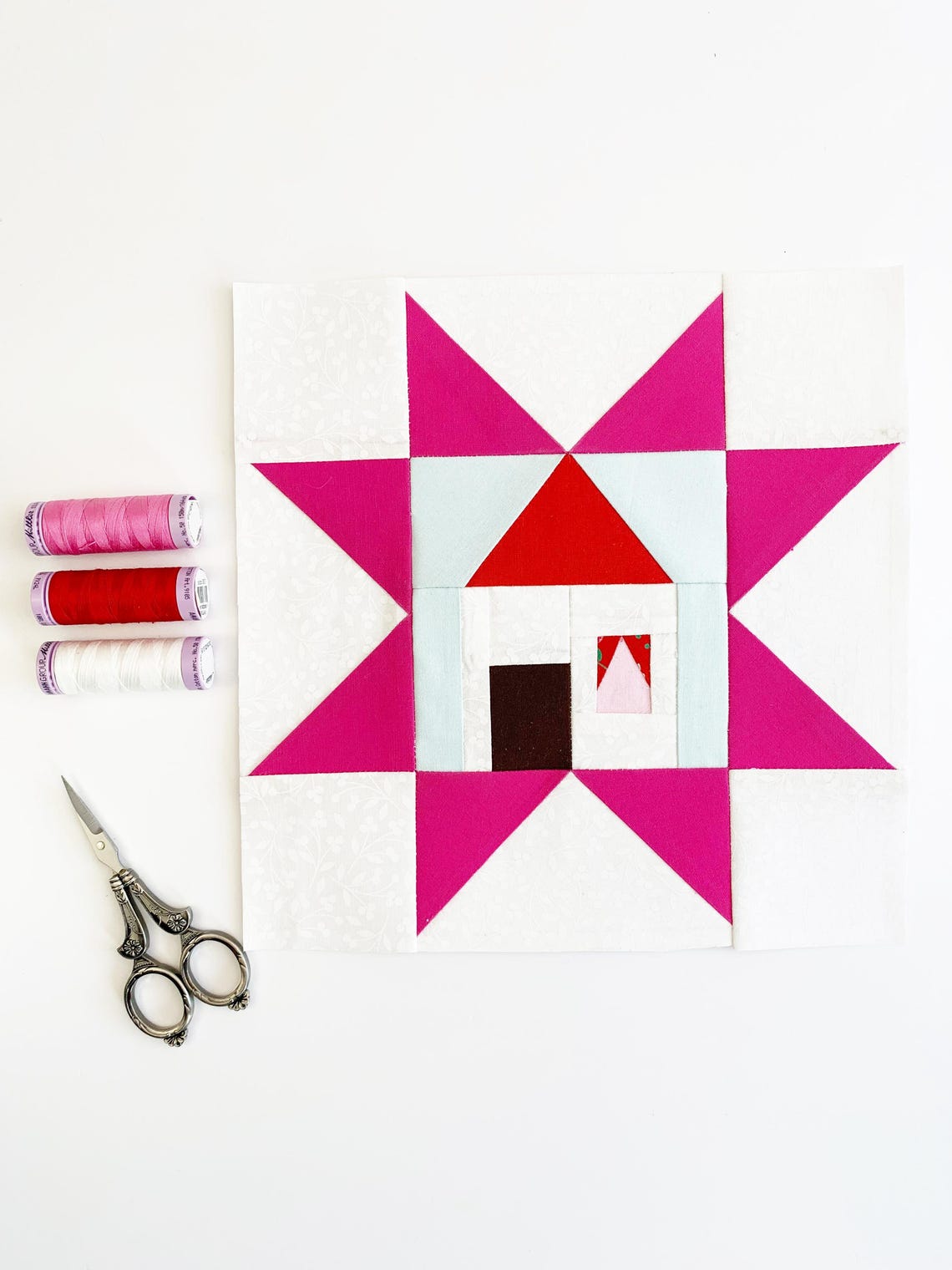 House in Sawtooth Star Quilt Block: FPP Pattern, 5 Sizes (PDF Pattern ...
